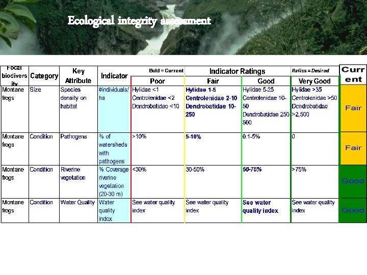 ECOLOGICAL INTEGRITY ASSESSMENT CONDOR BIORESERVE CASE STUDY Silvia