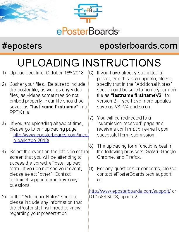 eposters eposterboards com UPLOADING INSTRUCTIONS 1 Upload deadline