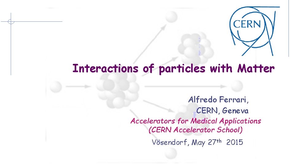 Interactions of particles with Matter Alfredo Ferrari CERN