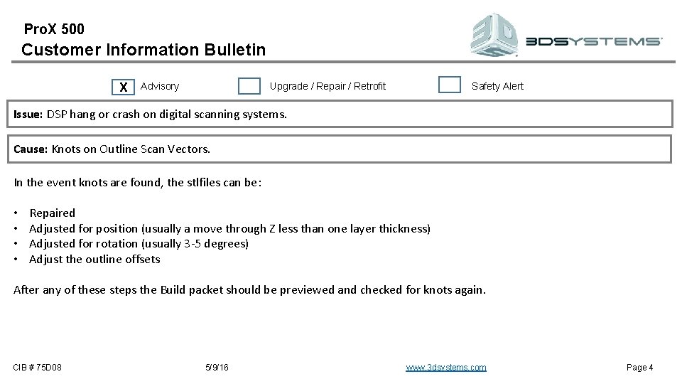Pro X 500 Customer Information Bulletin X Advisory