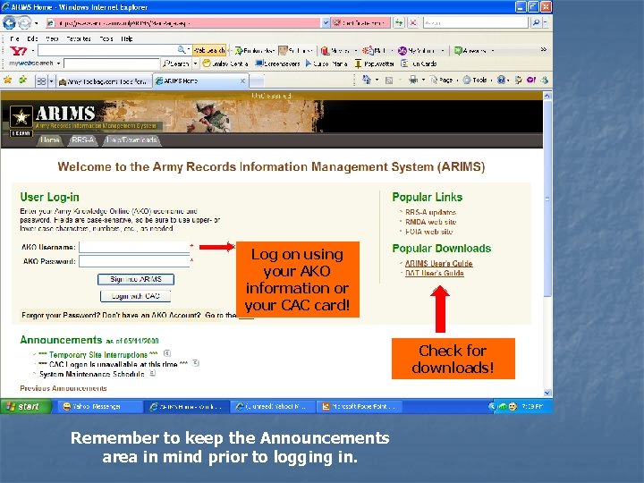 Army Records Information Management System ARIMS Objectives and