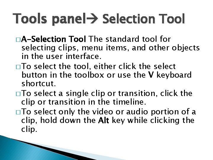 Tool panel in Adobe Premiere Tools panel When