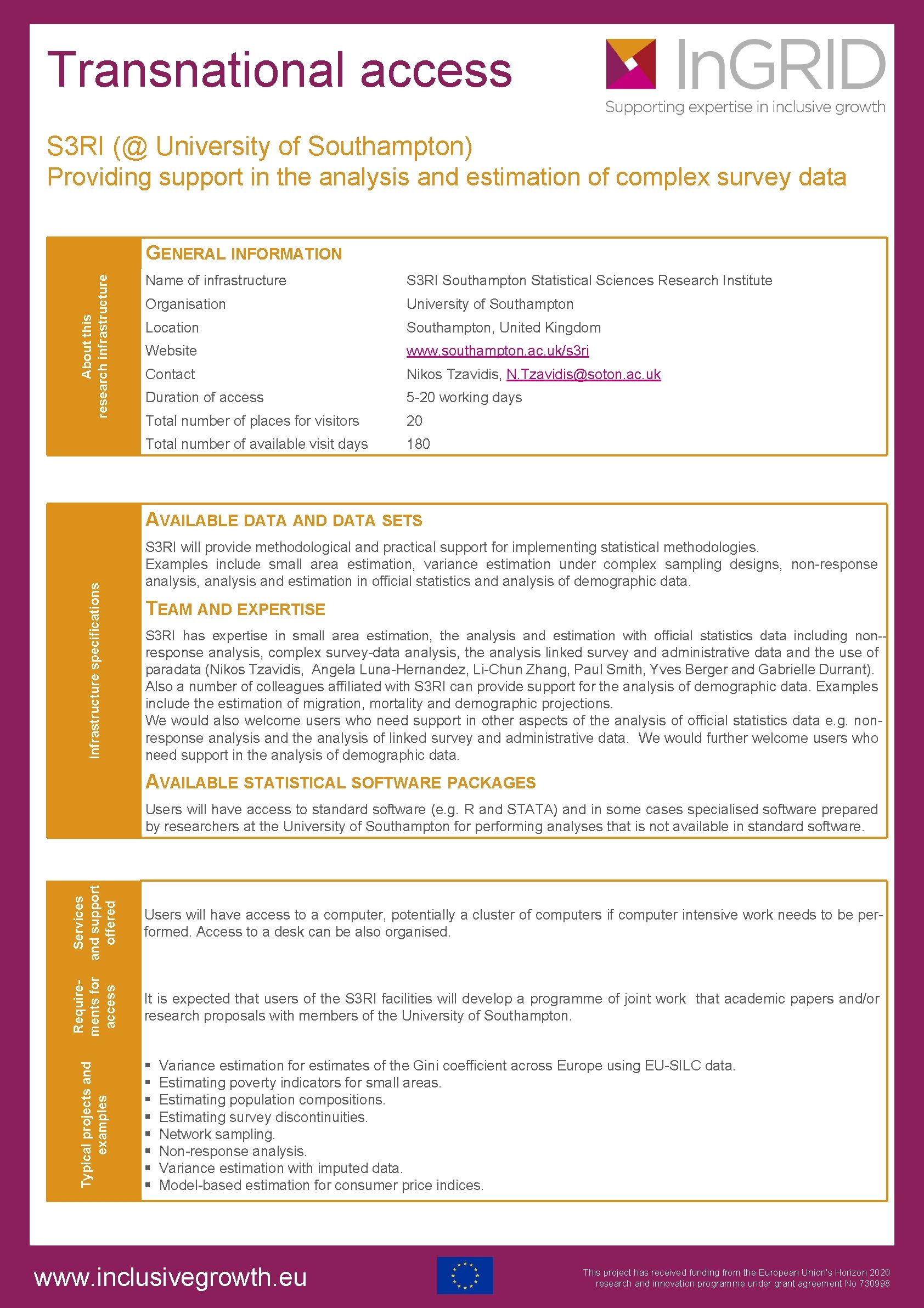 Transnational access S 3 RI University of Southampton