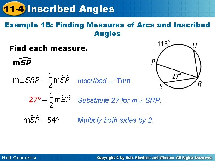 11 4 Inscribed Angles Objectives Find the measure