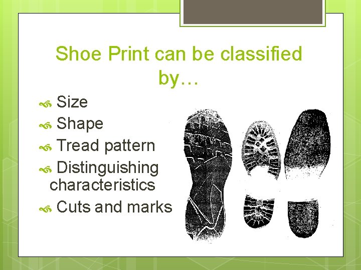 Identifying shoeprints FootprintsShoe Prints Things you can learn