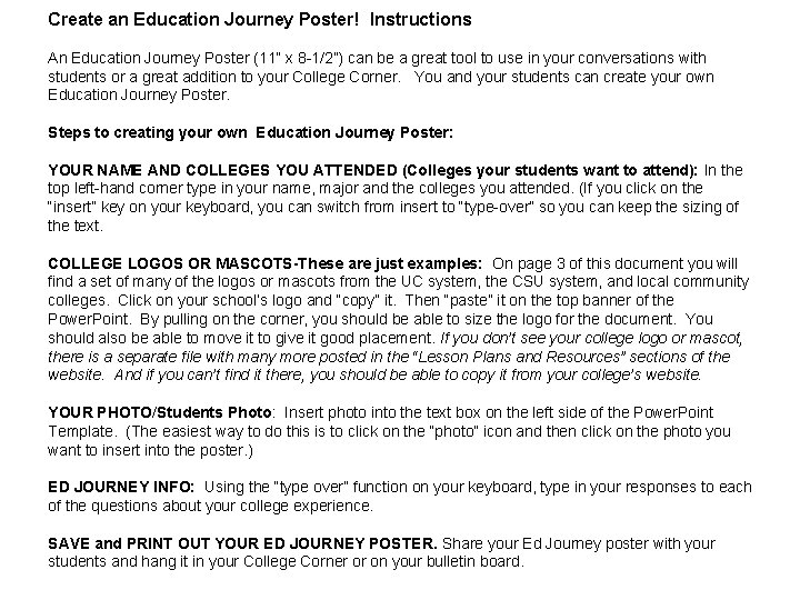 Create an Education Journey Poster Instructions An Education