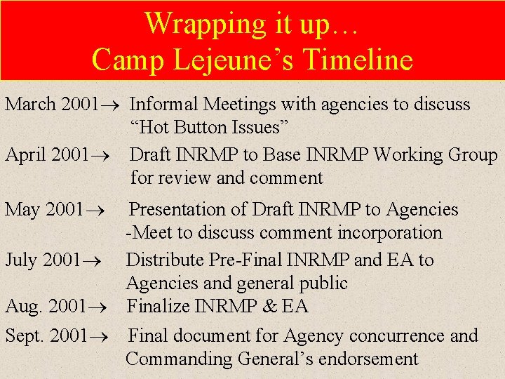 Marine Corps Base Camp Lejeune INRMP Approach and