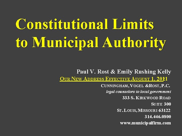 Constitutional Limits to Municipal Authority Paul V Rost