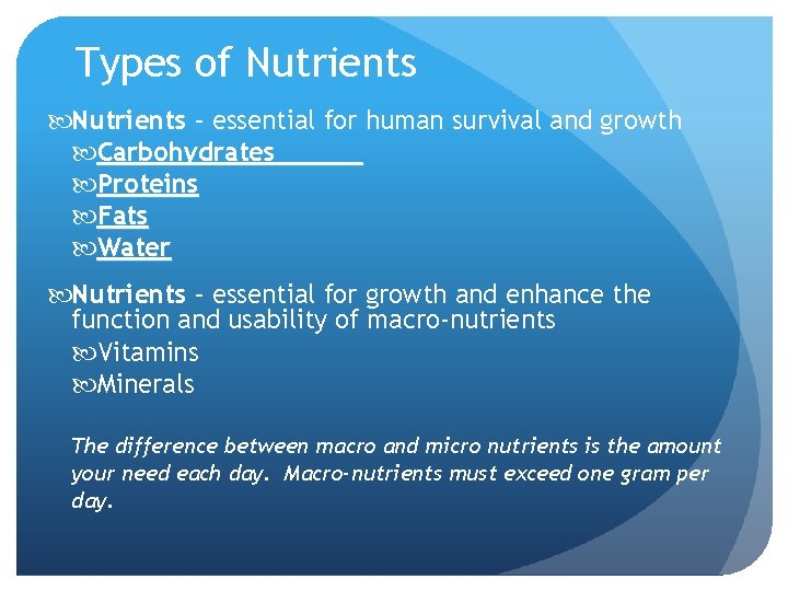 Basic Nutrition Understand the fuel your body needs