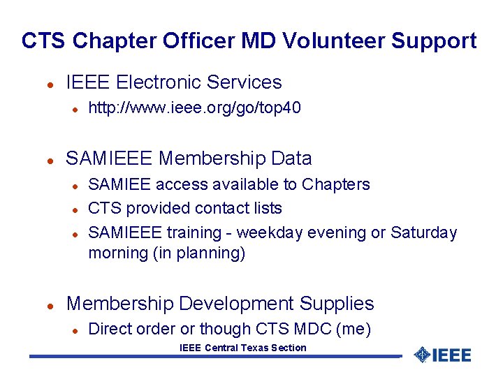 Membership Development IEEE Central Texas Section Fall Planning