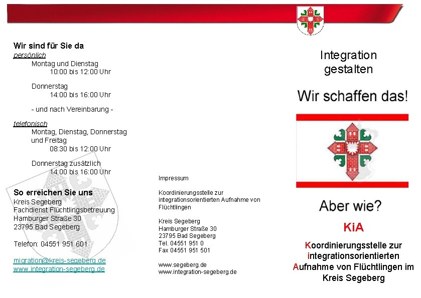 Wir sind fr Sie da Integration gestalten persnlich