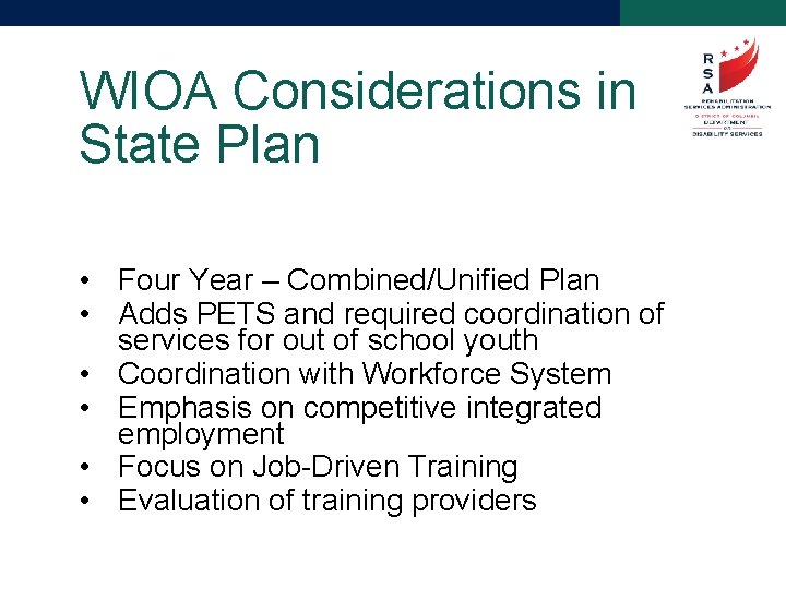 2016 Workforce Development Combined State Plan VR Services