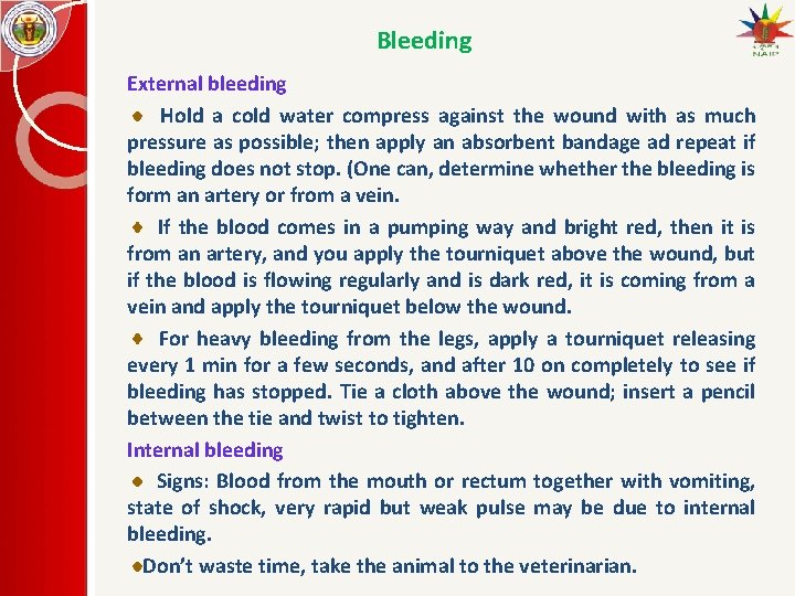 First aid of farm animals In all of