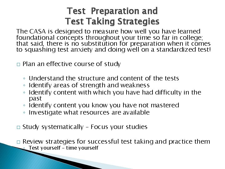 Core Academic Skills Assessment CASA Strategies to Prepare