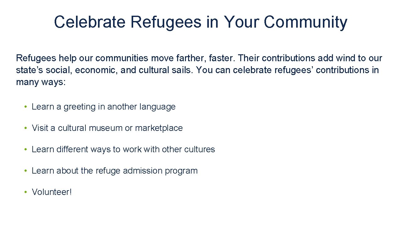 Winds in Our Sails Celebrating Refugees in Our