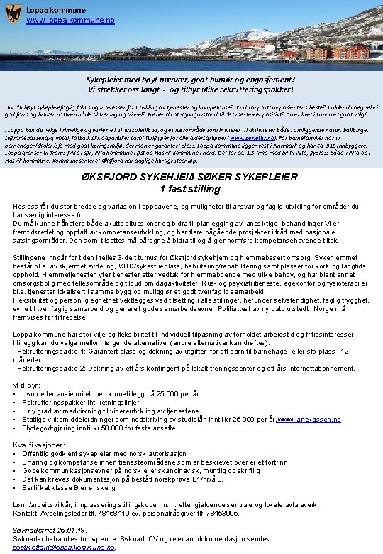Loppa kommune www loppa kommune no Sykepleier med