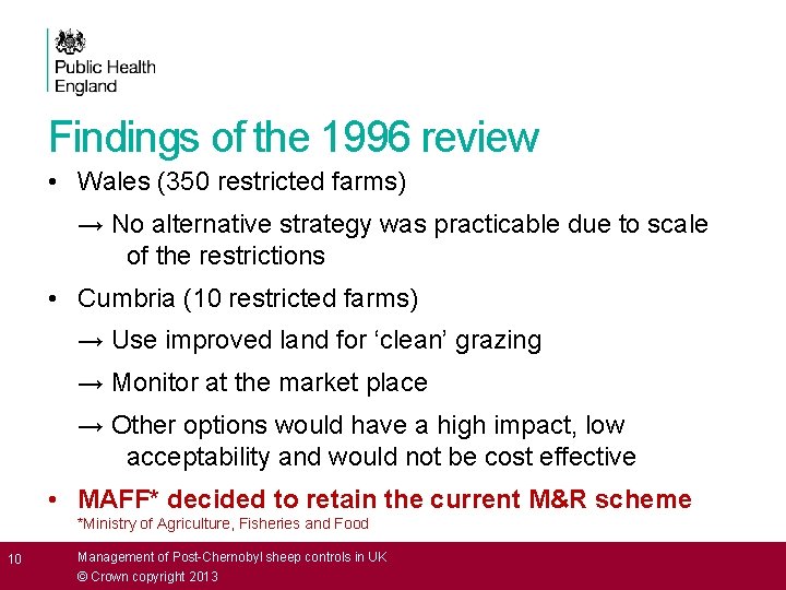Management of PostChernobyl sheep controls in the UK