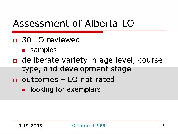 Learning Objects Quality Standards and Quality Assessment Presented