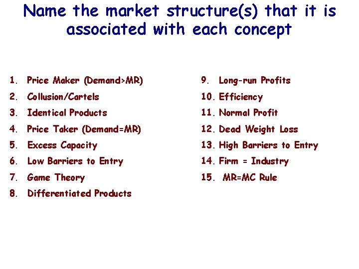Name the market structures that it is associated