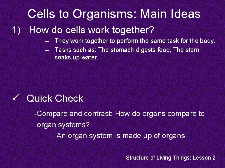 Life Science Unit Overview Chapter 1 Structure of