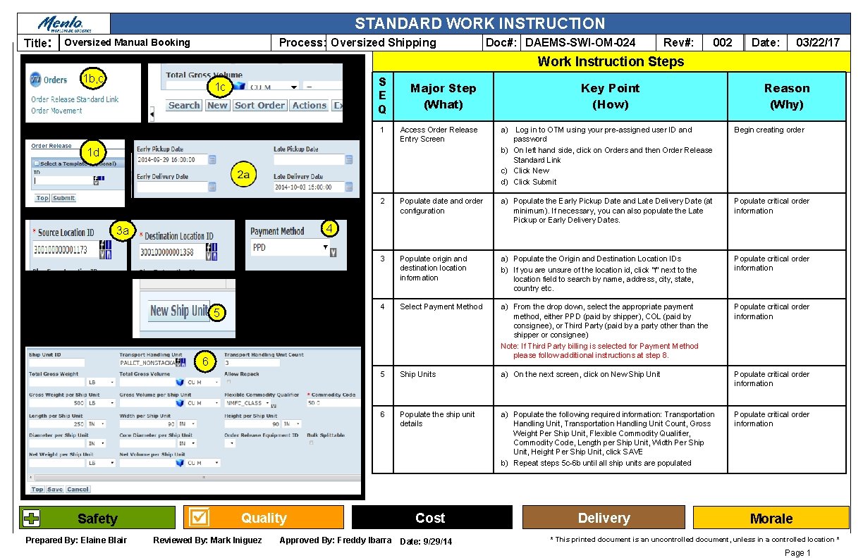 STANDARD WORK INSTRUCTION Title Process Oversized Shipping Oversized