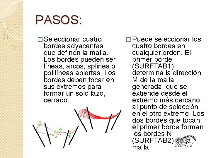 EDGESURF Crea una malla entre cuatro bordes o