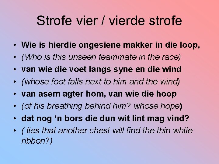 Die hardloper Ernst van Heerden Strofe een eerste