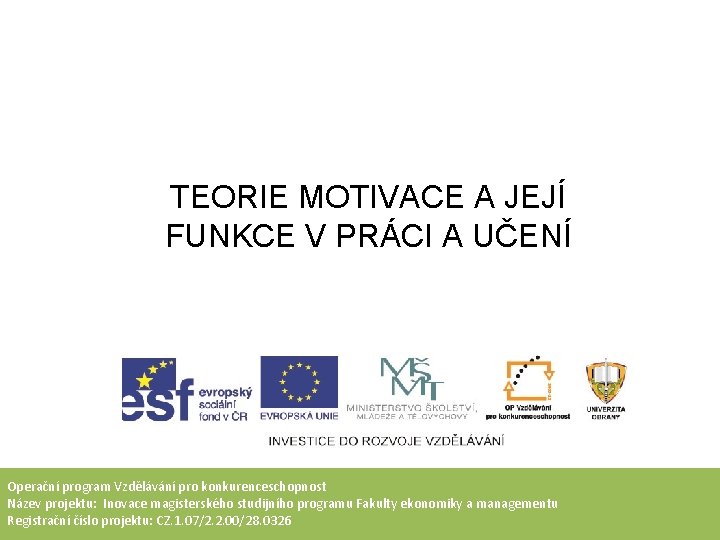 TEORIE MOTIVACE A JEJ FUNKCE V PRCI A