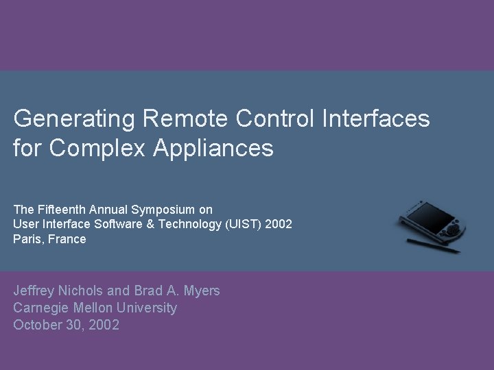 Generating Remote Control Interfaces for Complex Appliances The