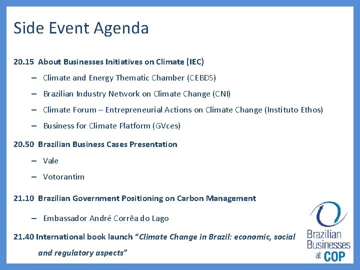 Businesses Initiatives on Climate Change IEC In 2011