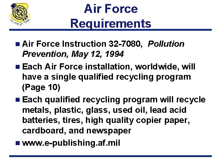 HICKAM AFB HI Sustainable Recycling Programs Sustainability Definitions