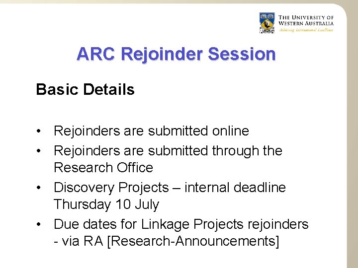 ARC Rejoinder Session Professor Doug Mc Eachern Deputy