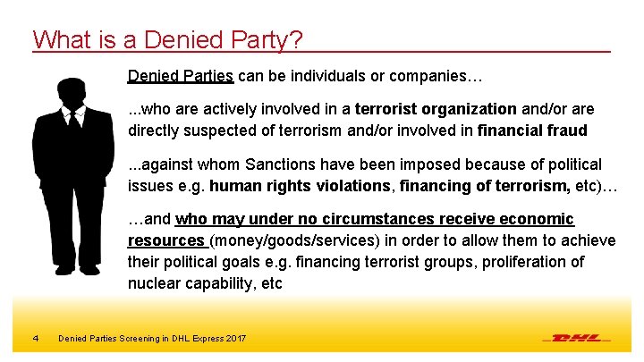 DENIED PARTIES SCREENING DHL Express Excellence Simply delivered