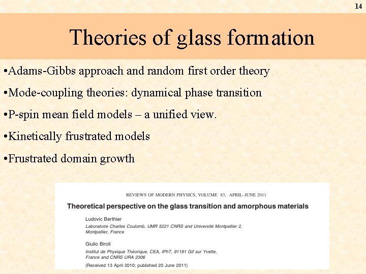 1 Theories of the glass transition JeanLouis Barrat