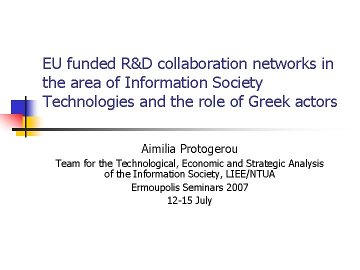 EU funded RD collaboration networks in the area