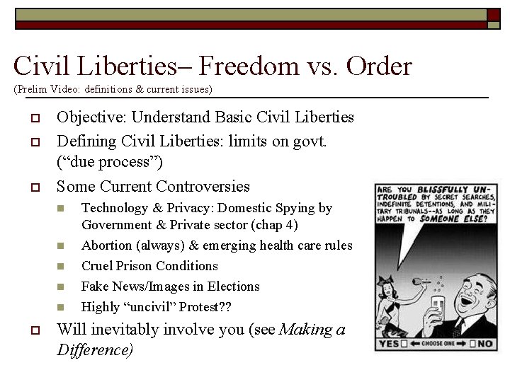 Civil Liberties Freedom vs Order Prelim Video definitions
