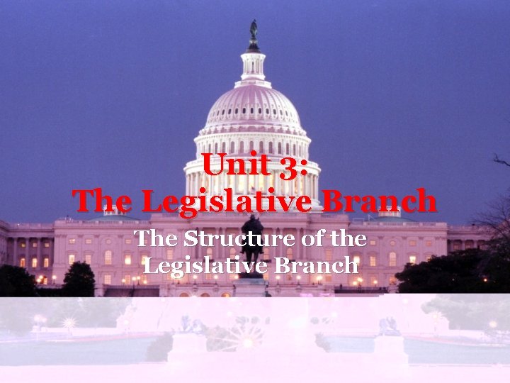 Unit 3 The Legislative Branch The Structure of
