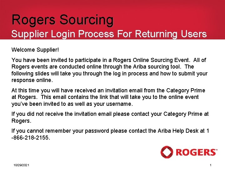 Rogers Sourcing Supplier Login Process For Returning Users