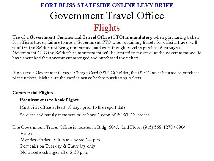 FORT BLISS STATESIDE ONLINE LEVY BRIEF Reassignments Section