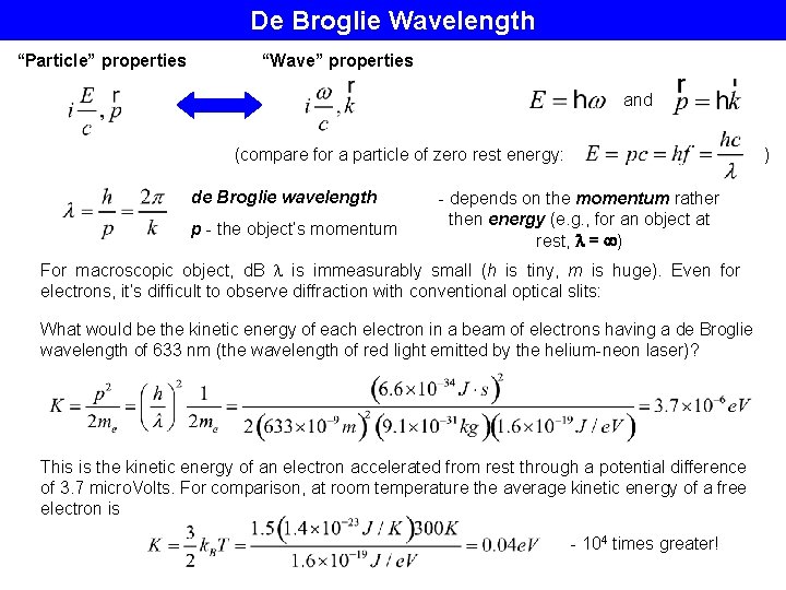 Lecture 6 De Broglie Waves Outline The de