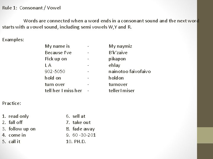 Rule 1 Consonant Vowel Words are connected when