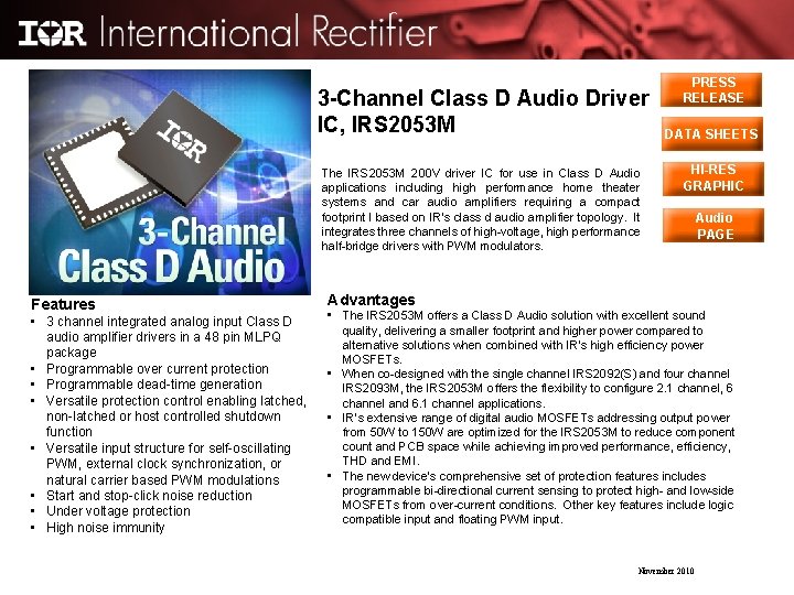 3 Channel Class D Audio Driver IC IRS