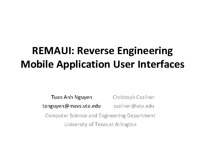 REMAUI Reverse Engineering Mobile Application User Interfaces Tuan