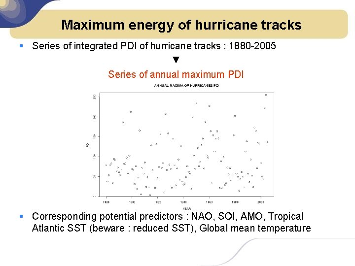 Maximum energy of hurricane tracks Series of integrated