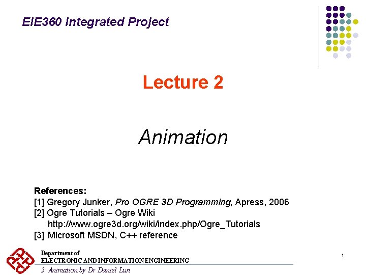 EIE 360 Integrated Project Lecture 2 Animation References