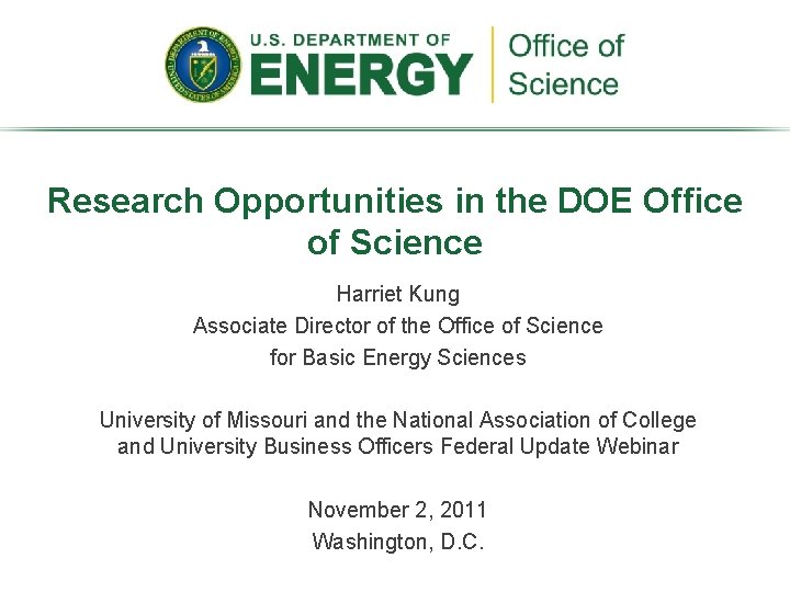 Research Opportunities in the DOE Office of Science