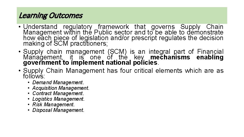 SUPPLY CHAIN MANAGEMENT PRESENTATION 11 March 2020 Table