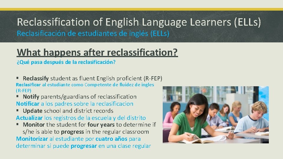 ELAC Reclassification of ELLs ELAC Reclasificacin de estudiantes