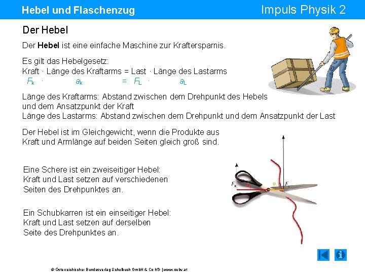 Impuls Physik 2 Hebel und Flaschenzug Der Hebel