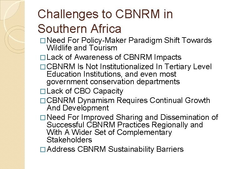 Sustainability in Southern Africa Conservation Partnerships SACP ...